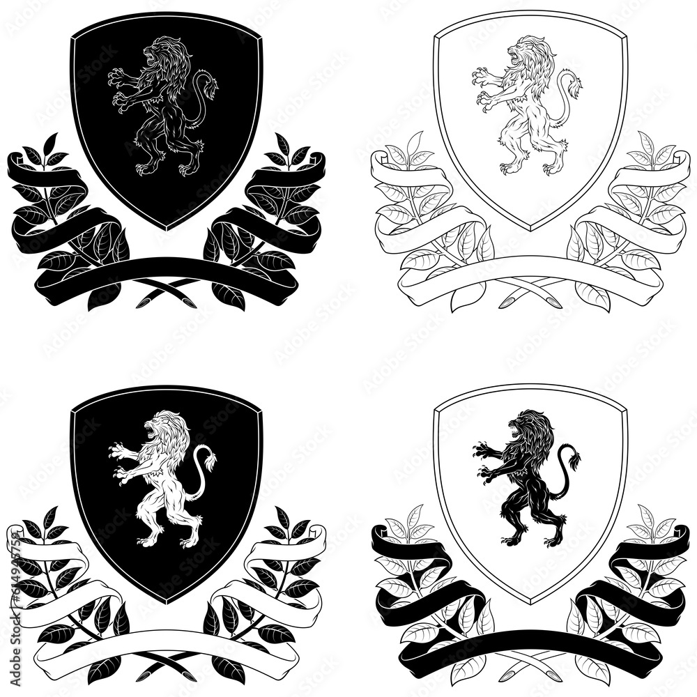 Heraldic shield of the middle ages, coat of arms with heraldic symbol ...