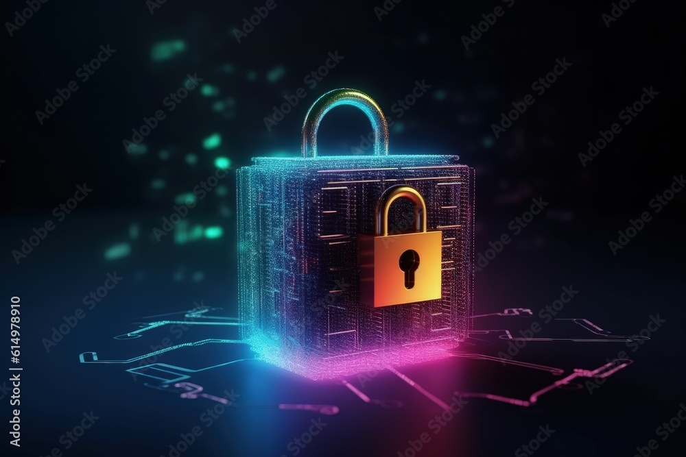 Cybersecurity Padlock, Digital Lock on Technology Network Data ...