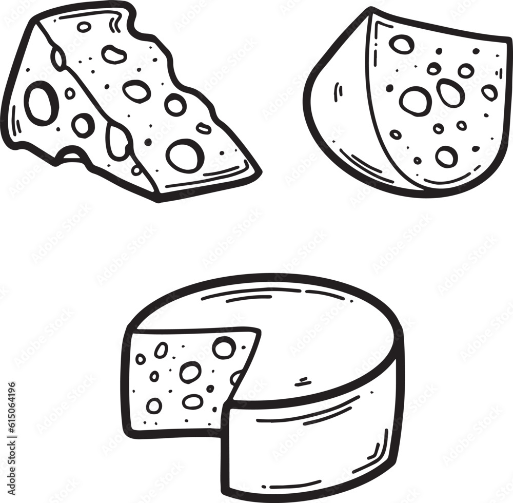 Cheese icon set Hand drawn Outline Simple vector illustration Stock ...