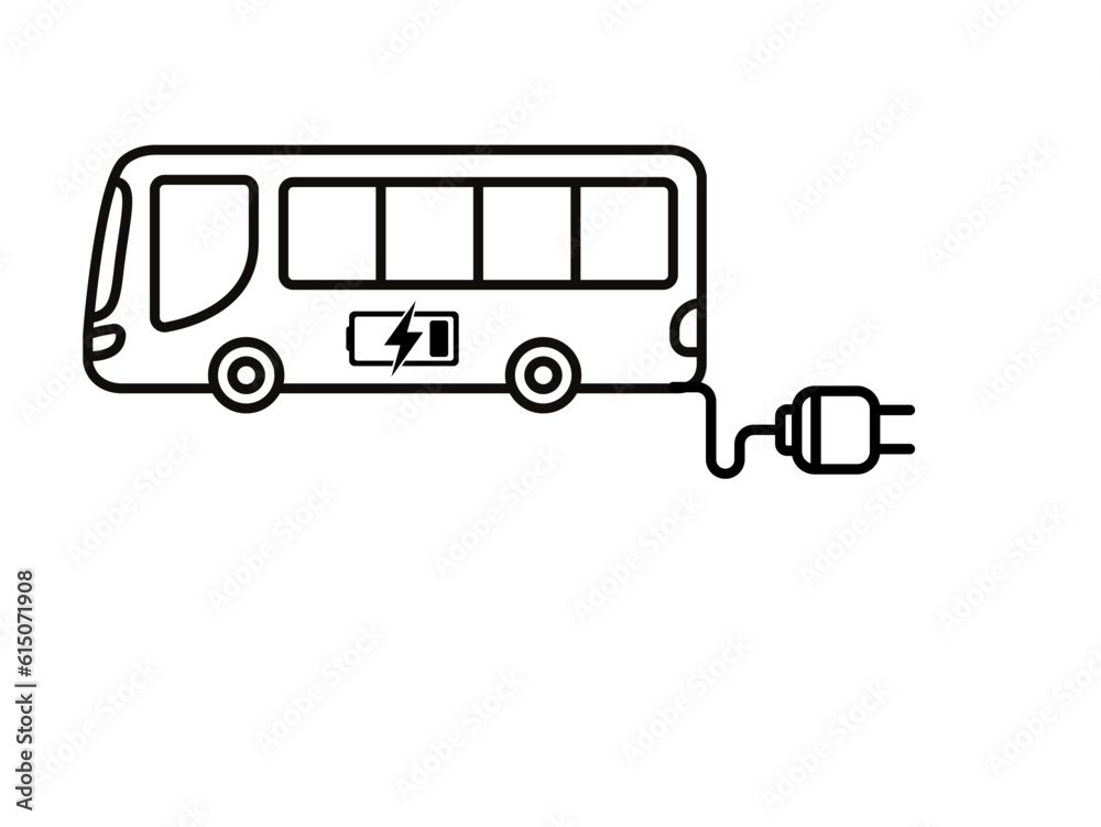 Monochrome electric bus with plug icon symbol, EV car, Green hybrid ...