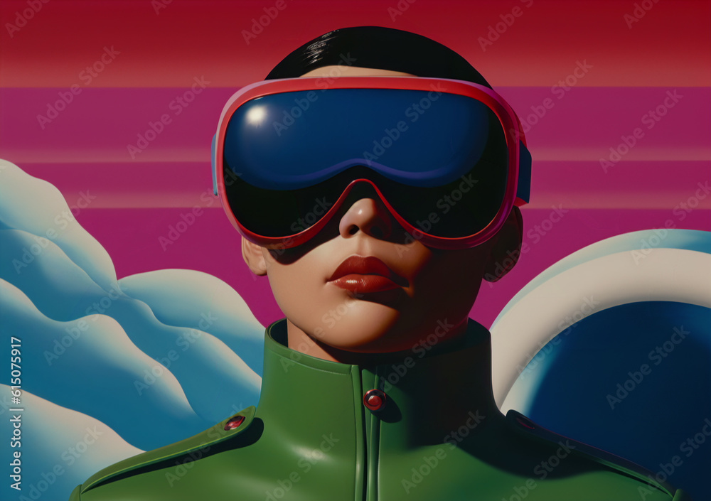 The AI-generated retro-futuristic illustration portrays a Chinese man ...