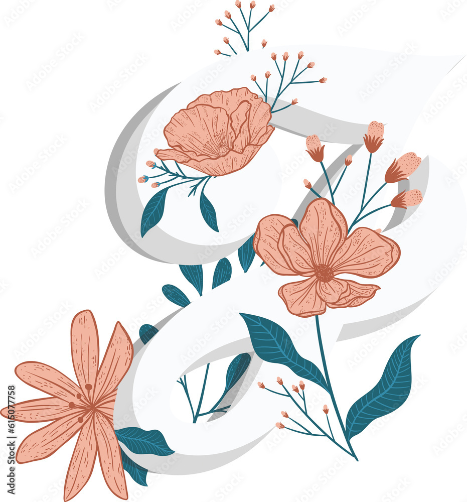 Digital png illustration of white j letter with flowers on transparent ...