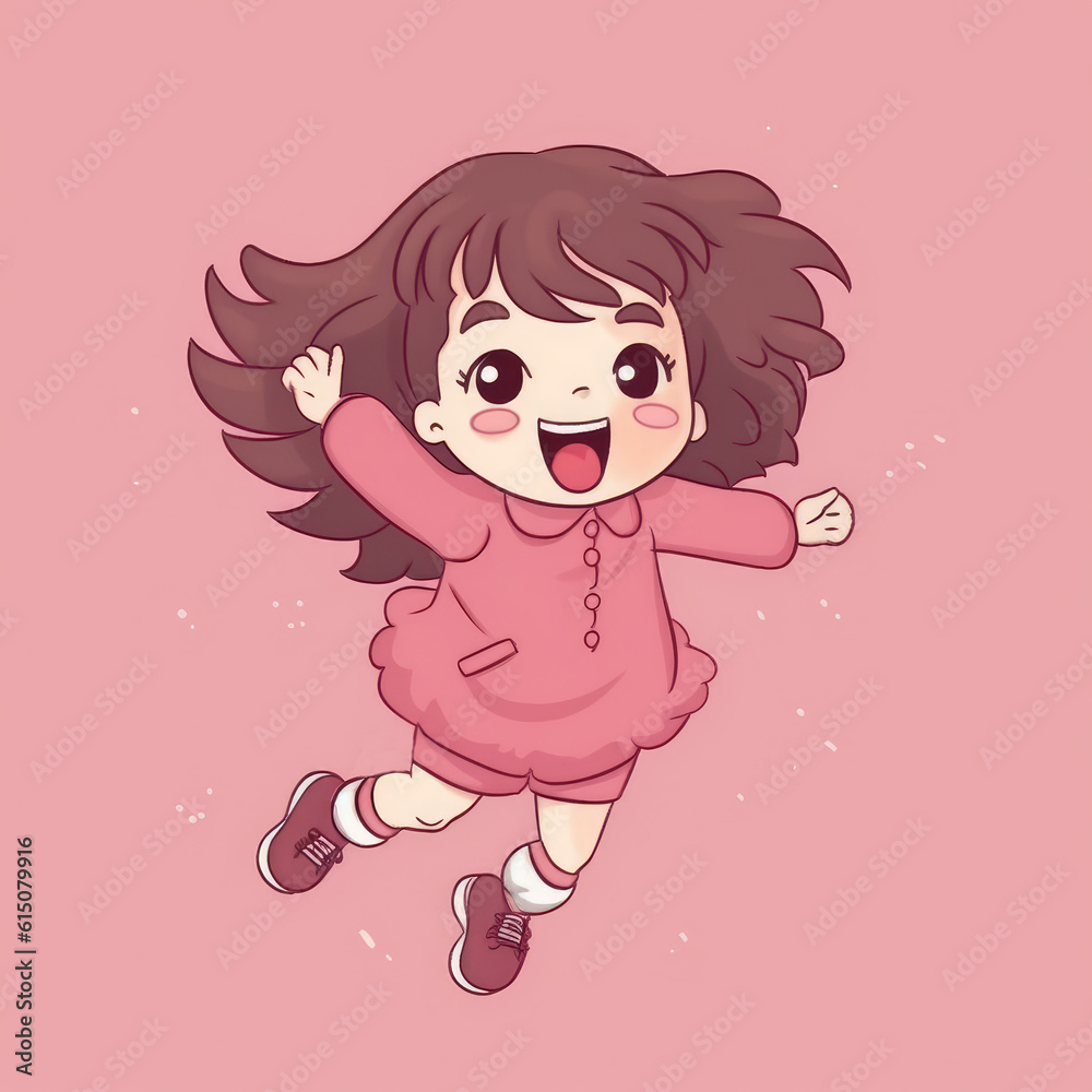 Ilustración de Stock Cartoon Little Girl Jumping over a pink Background ... Ilustración de Stock Cartoon Little Girl Jumping over a pink Background ...