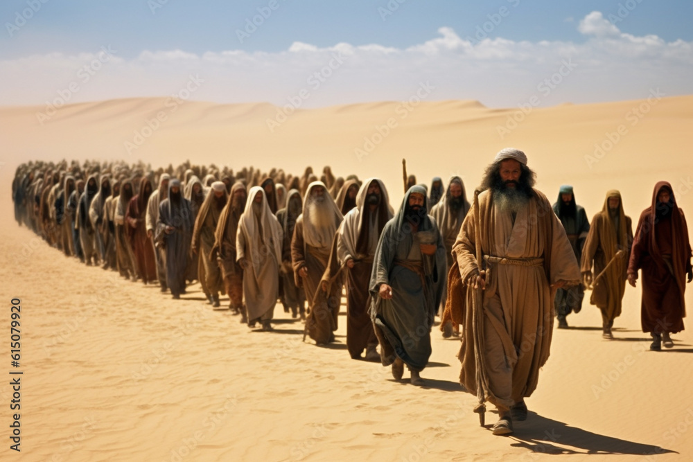 Moses leads the Jews through the desert, Moses led his people to the ...