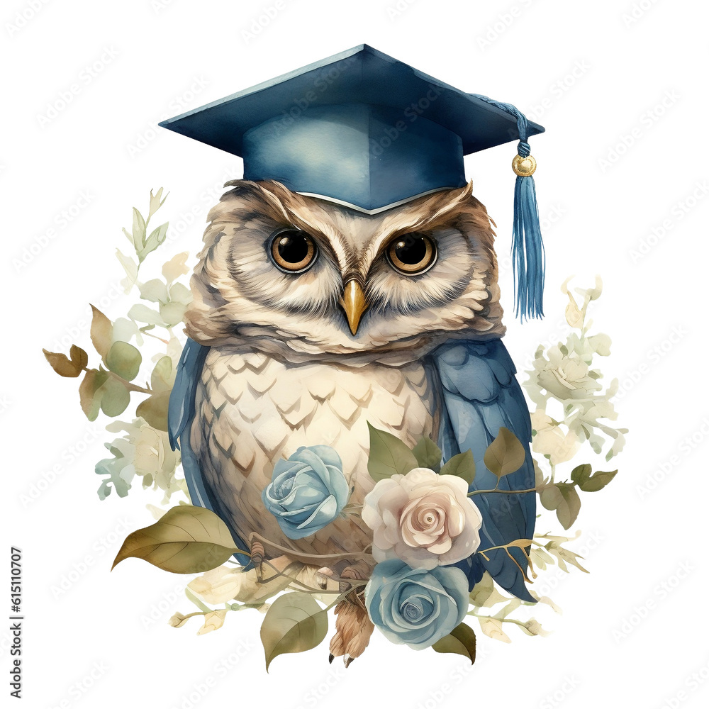 Graduation Owl Watercolor Clipart, Back to School Clipart, Owl ...