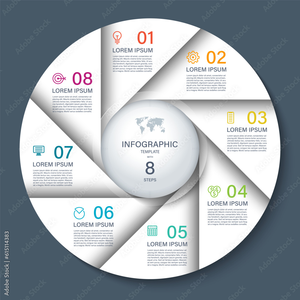 Vector infographic circle. Cycle diagram with 8 steps. Round chart that ...
