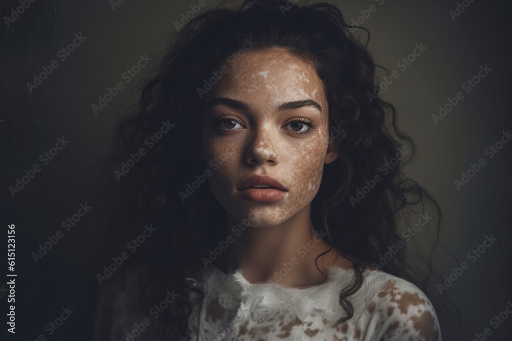 Portrait of young and beautiful black woman with vitiligo skin disorder ...