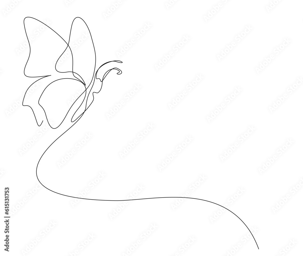 Continuous one line drawing of Butterfly. Simple flying butterfly line ...