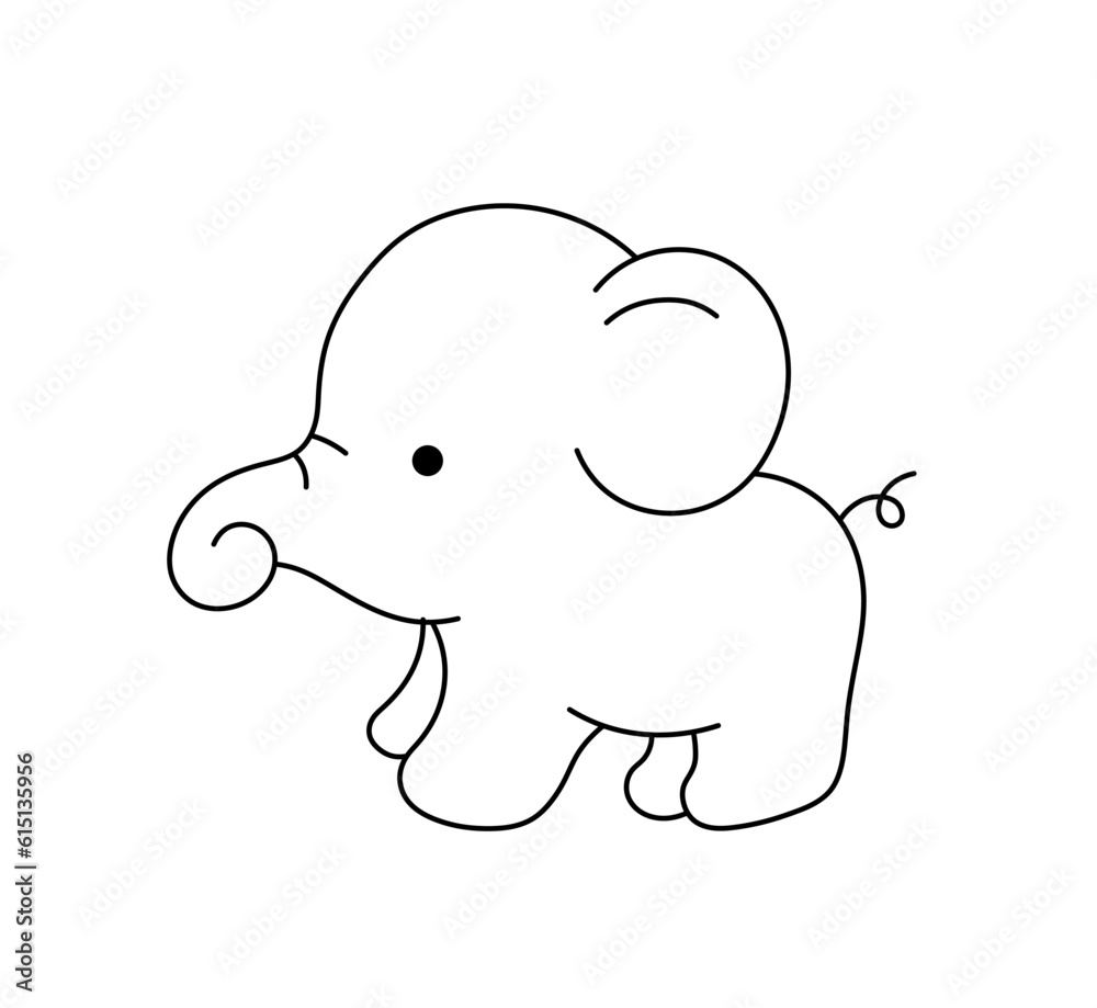 Vector isolated one single cute cartoon standing elephant side view ...