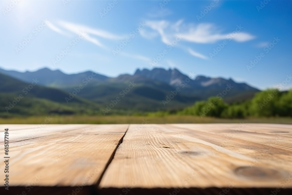 table in mountains, Nature's Serenade: Close-Up of an Empty Wooden ...