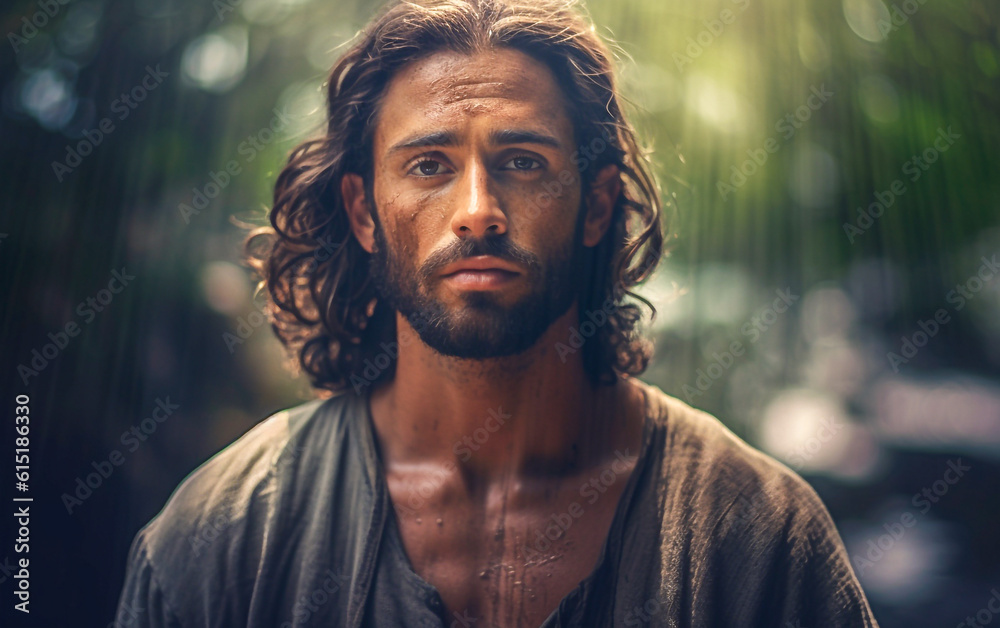 Jesus Christ in the Jordan River for baptism Stock Illustration | Adobe ...
