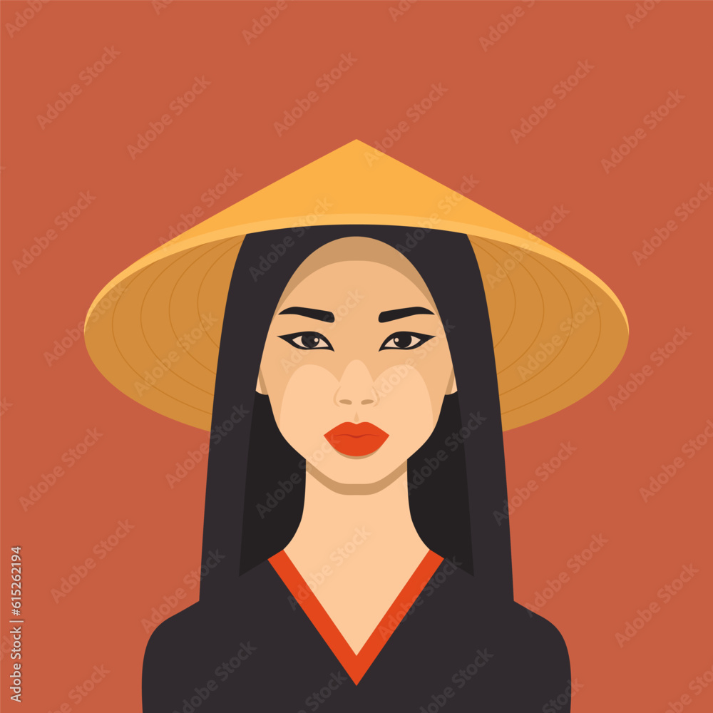 Vector Portrait of Beautiful Young Asian Woman with Chinese, Asian ...