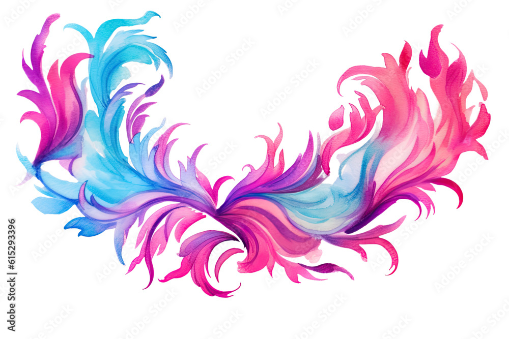 magenta and turquoise swashes, watercolor paint abstract border frame ...