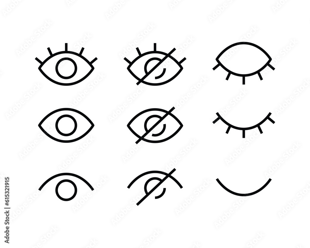 Eyes line icons. View and Eye icon set. See and unsee symbol. Show password. Open, closed ...