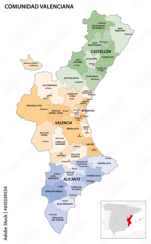 Administrative map of the regions of the Spanish Autonomous Community ...
