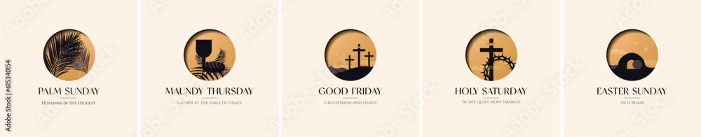 Vector de Stock Minimalist Holy Week Poster Set. Palm Sunday, Maundy ...