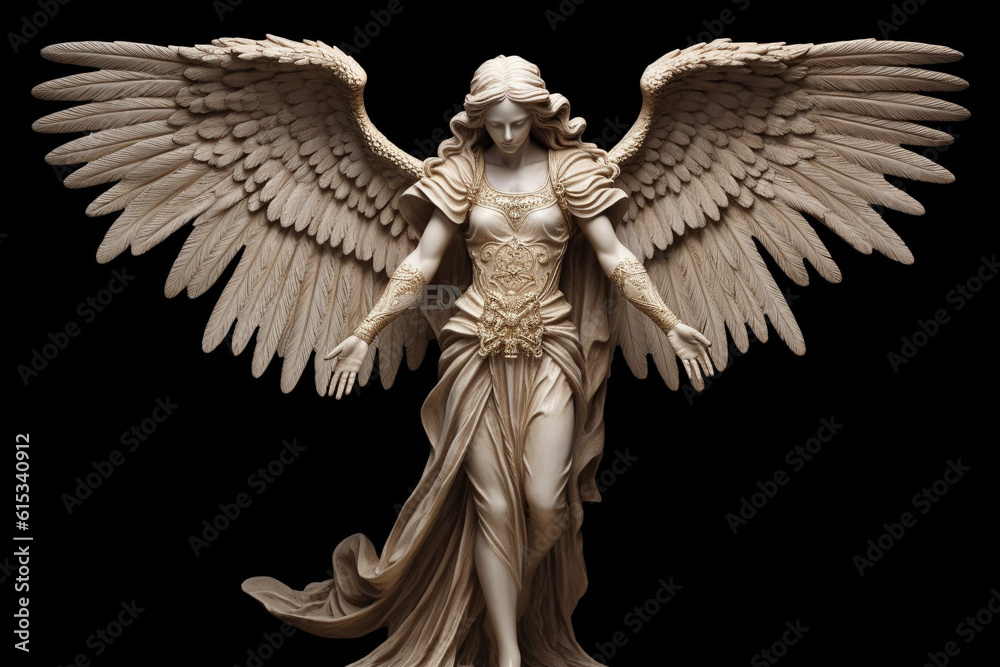Stock-Illustration „Elegant beauty of a woman angel statue with magnificent outstretched wings ...