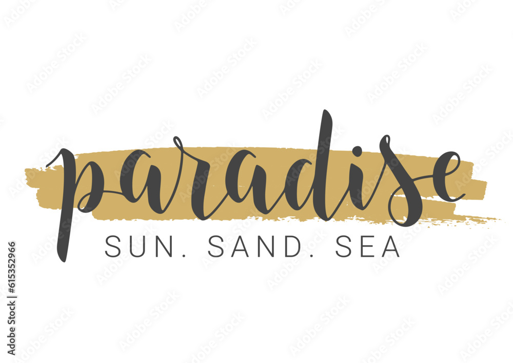 Vector Stock Illustration. Handwritten Lettering of Paradise. Sun. Sand ...