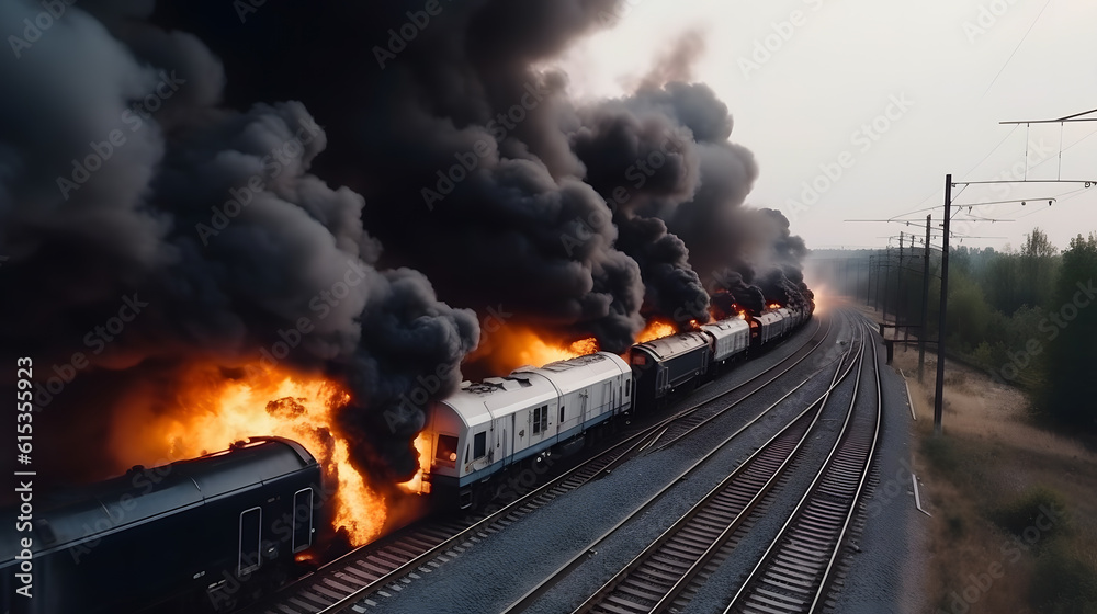Wagons freight train carrying hazardous substances derailed, tanks ...