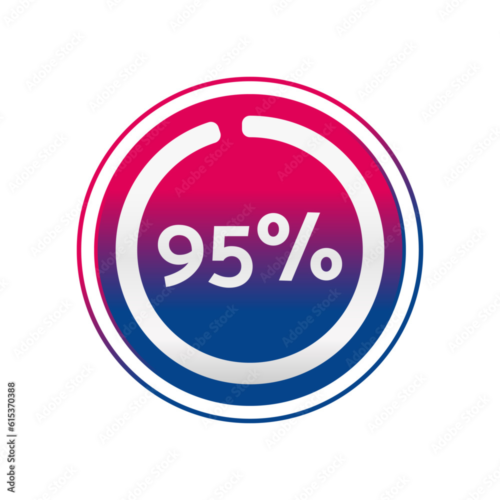 95 percent circle chart, isolated symbol. Vector red blue gradient ...
