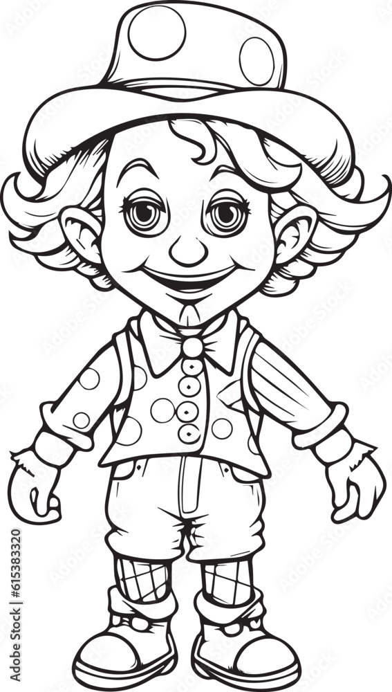 clown drawing, line drawing coloring page for kids, ready-made print ...