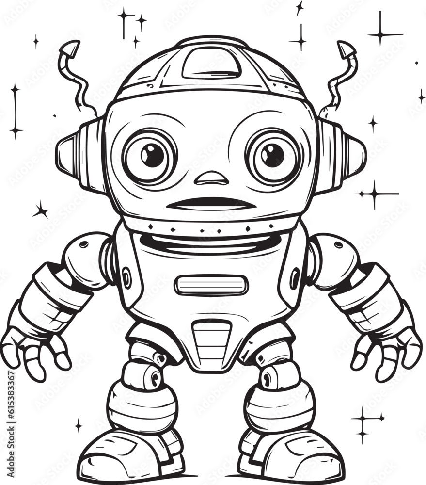 robot drawing black and white line drawing eps file, coloring page for ...