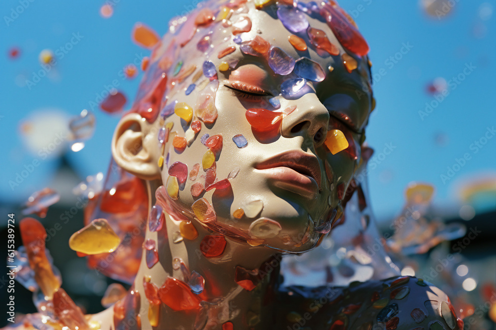 Closeup illustration of tender woman face skin covered by melting ...
