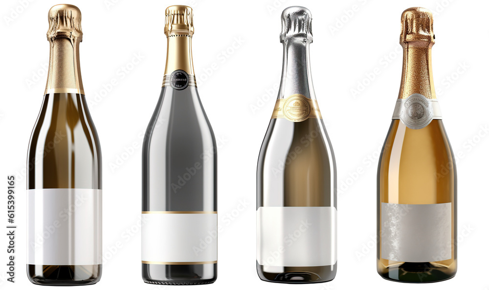 Set of Borgognotta - bottle of prosecco or champagne wine isolated on ...