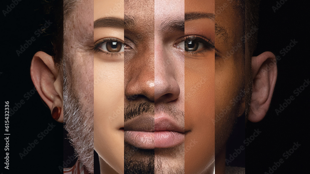 Photo Stock Human face made from different portrait of men and women of diverse age and race ...