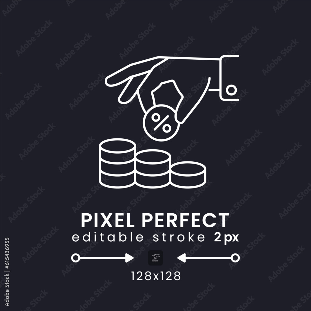 Tax Withholding white linear desktop icon on black. Paycheck deductions. Income subtraction ...