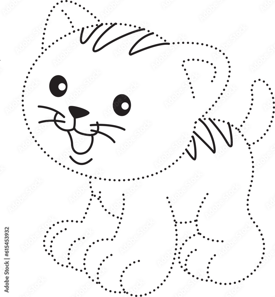 cat dotted line practice draw cartoon doodle kawaii anime coloring page ...