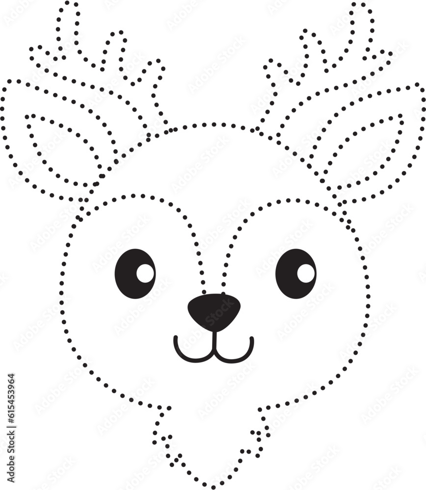 deer animal dotted line practice draw cartoon doodle kawaii anime ...