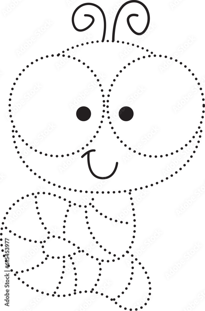 worm animal dotted line practice draw cartoon doodle kawaii anime ...