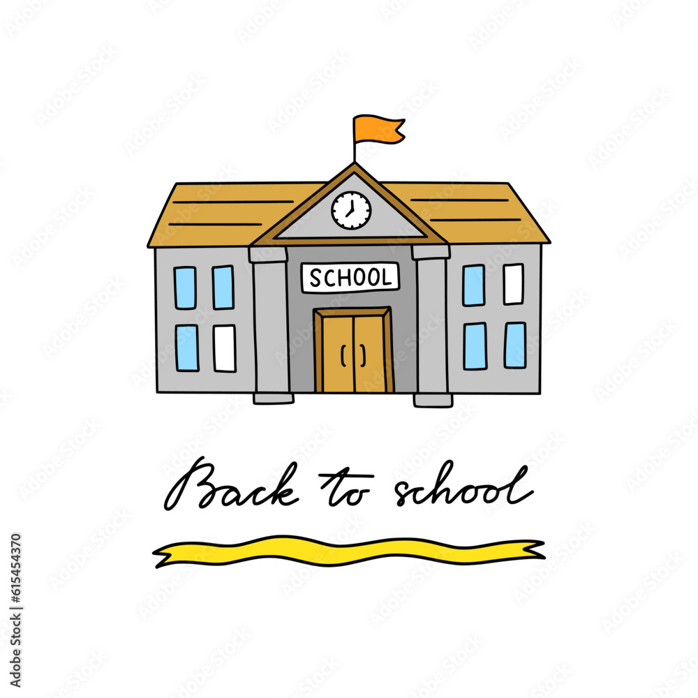Vector de Stock School building vector illustration. Hand drawn school ...