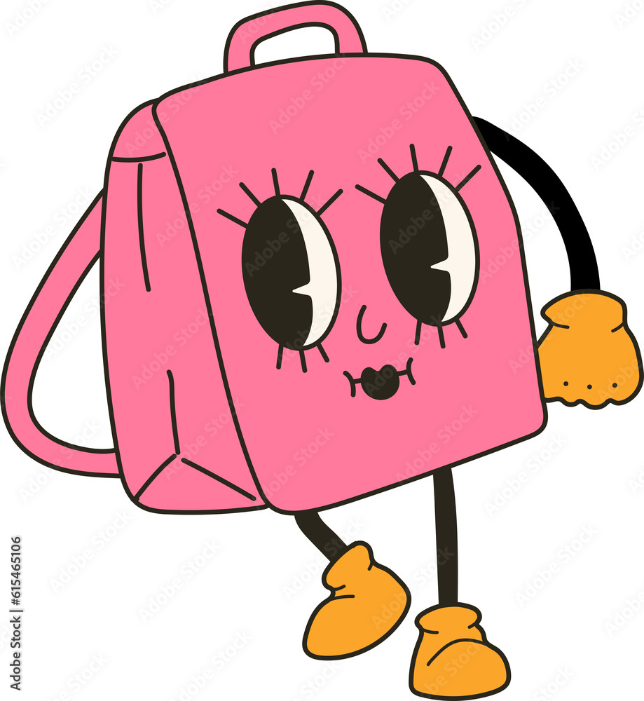 Backpack 30s cartoon mascot character 40s, 50s, 60s old animation style ...