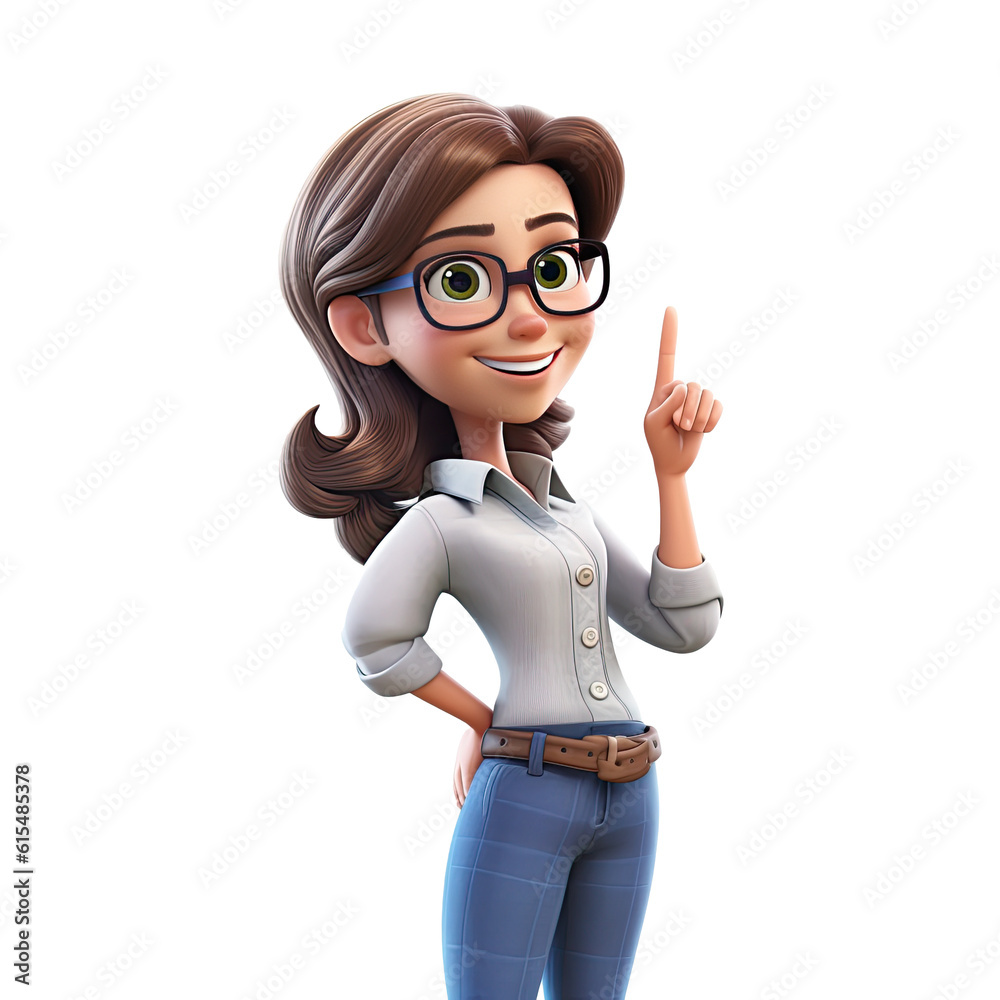 3D Cute cartoon female teacher character on transparent background ...