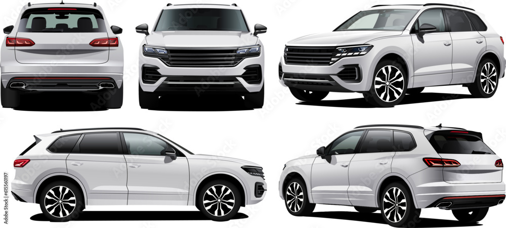 vector realistic 3d white car with gradients and perspective from front ...