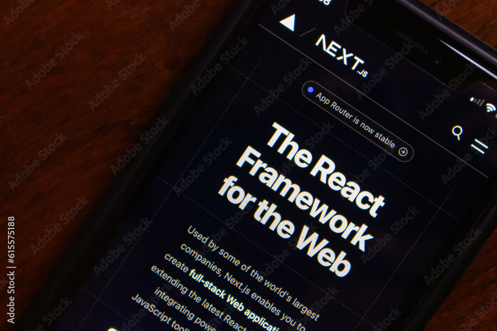 Vancouver, CANADA - Jun 19 2023 : A website of Next.js seen in an iPhone. Next.js is an open ...