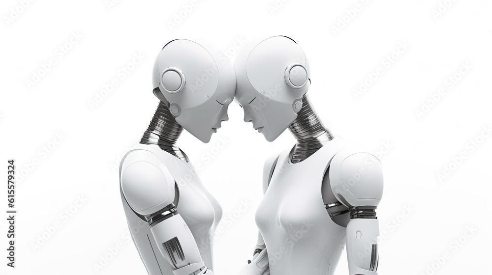 Ilustración de Stock two robots standing next to each other humanoids, both facing one another ...