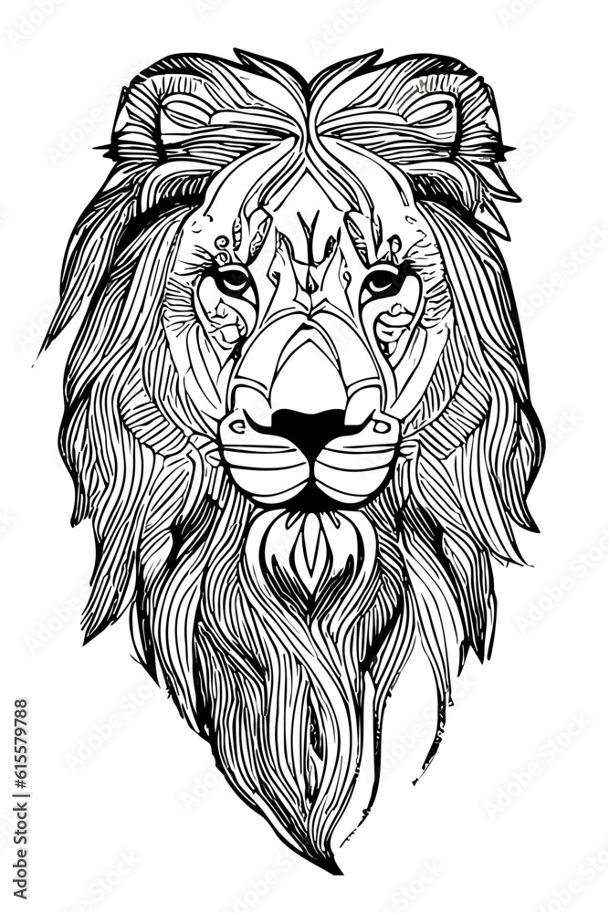 Lion head coloring page. Antistress. Hand drawn doodle zentangle lion ...