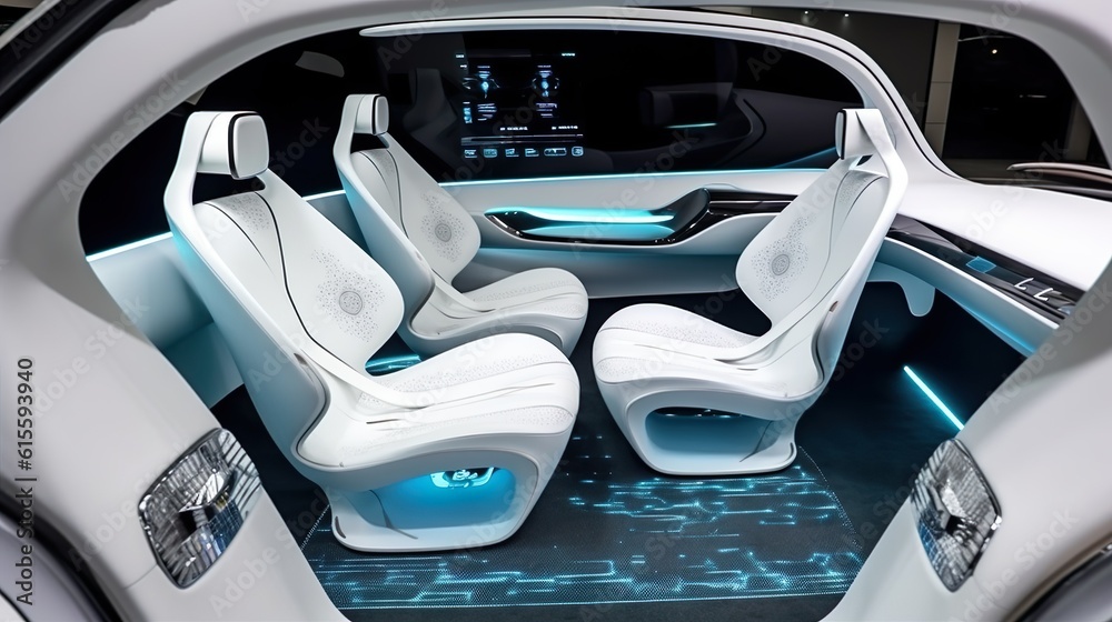 Driverless car interior with modern seats and futuristic dashboard for ...
