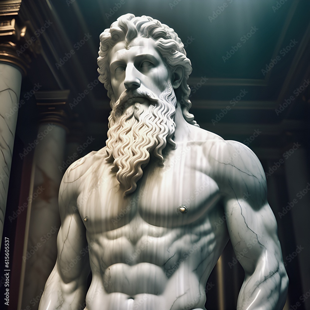 Image featuring a chiseled white marble statue bust of Greek god Zeus ...