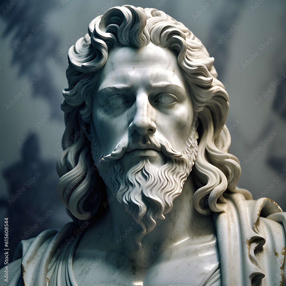Stock-Foto „Image featuring a chiseled white marble statue bust of ...