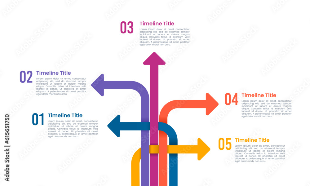 Infographic 5 arrow options overlapping. Crossroads 5 options. Vector ...