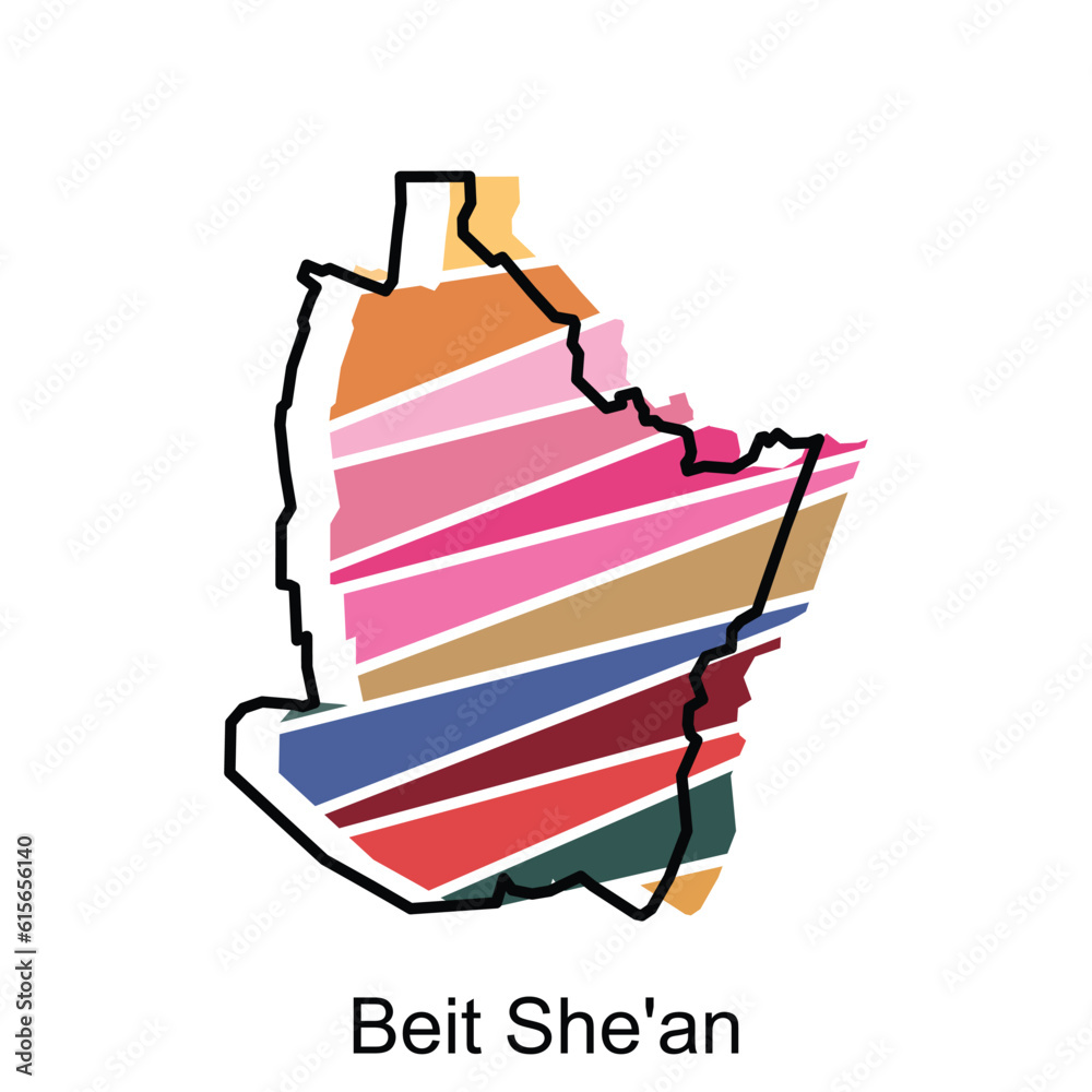 Beit She'an map flat icon illustration, Vector map of Israel with named ...