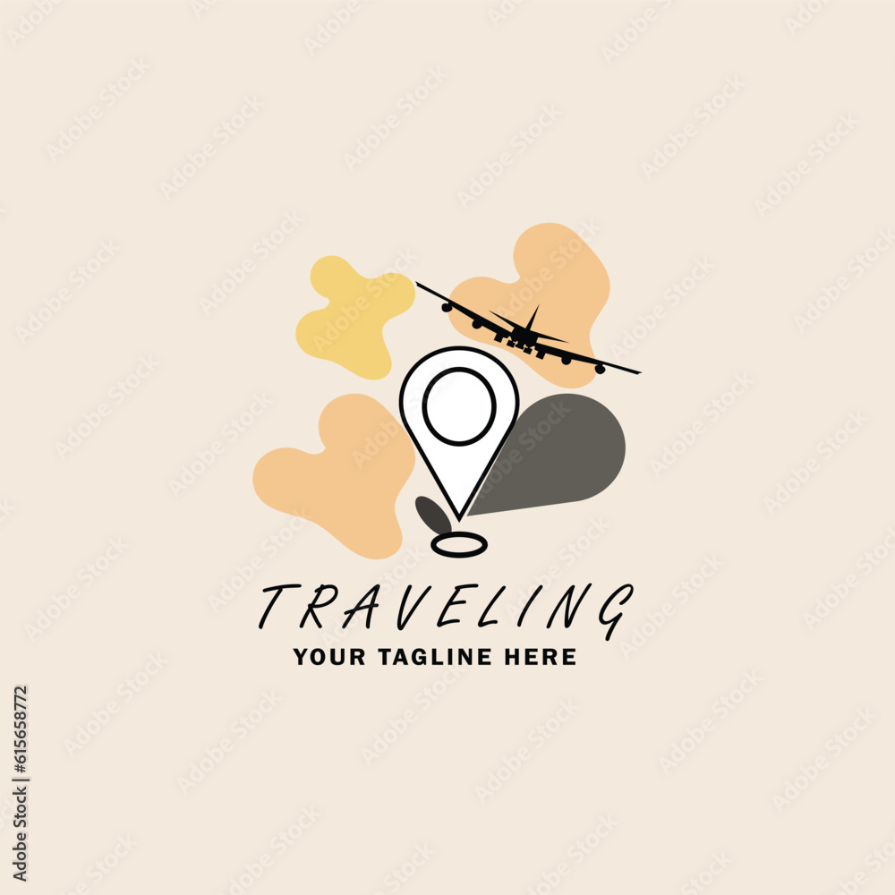 logo traveling line art logo vector concept with emblem illustration ...