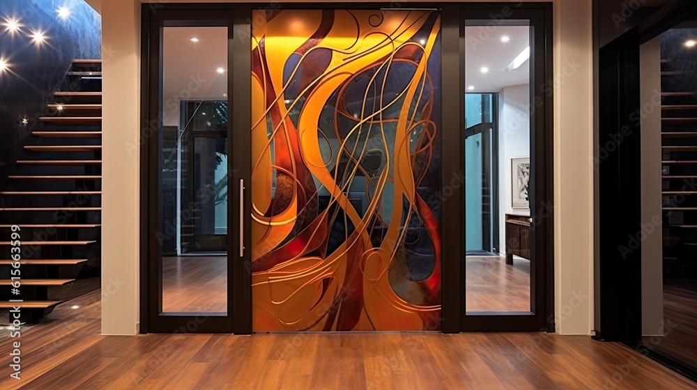 Very modern style entrance door with epoxy resin pattern. An interior ...