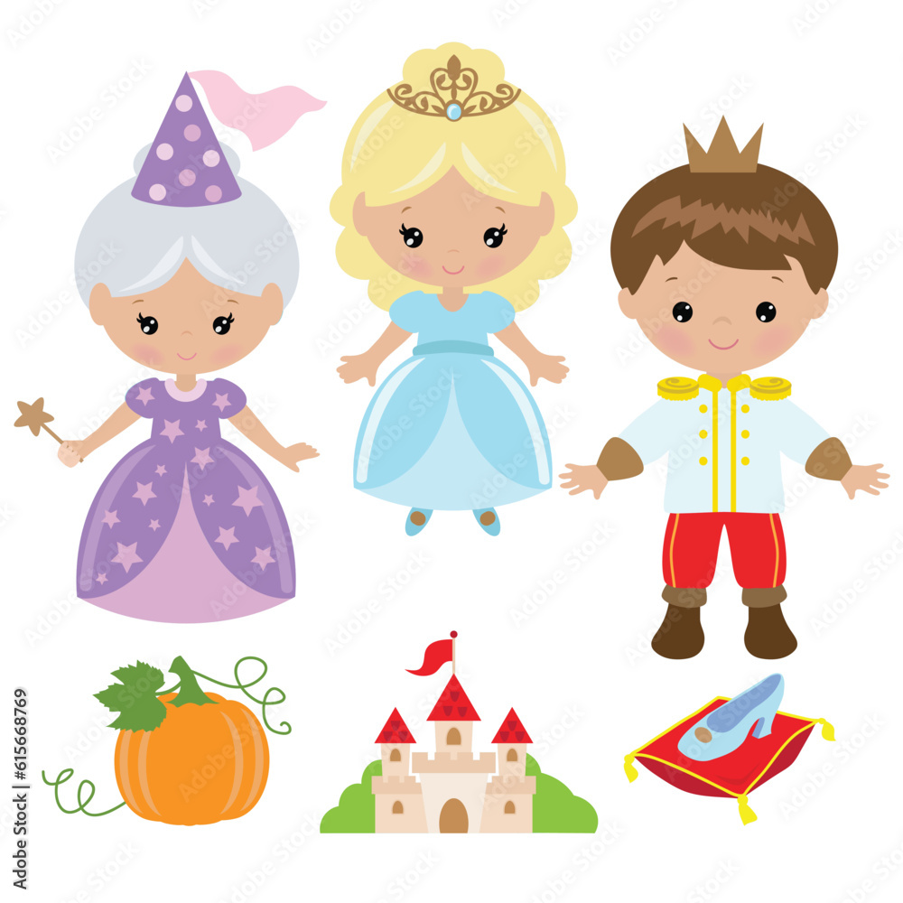 Cinderella fairy tale characters vector cartoon illustration Stock ...