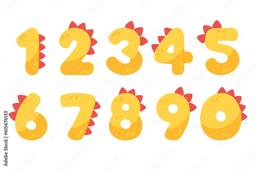 Colorful yellow and red dinosaur cartoon number for kids, from zero to ...