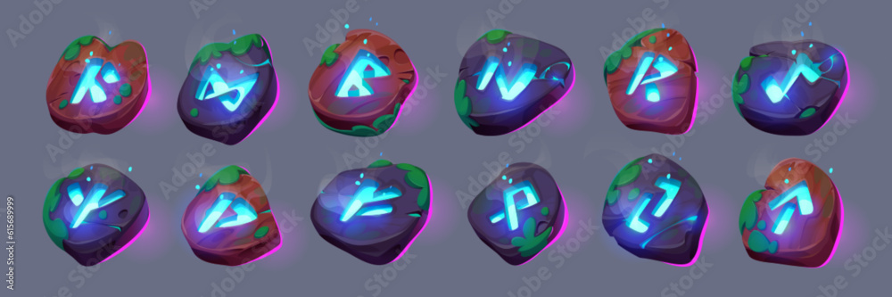 Stockvector Viking stone rune fantasy game interface vector icon set ...